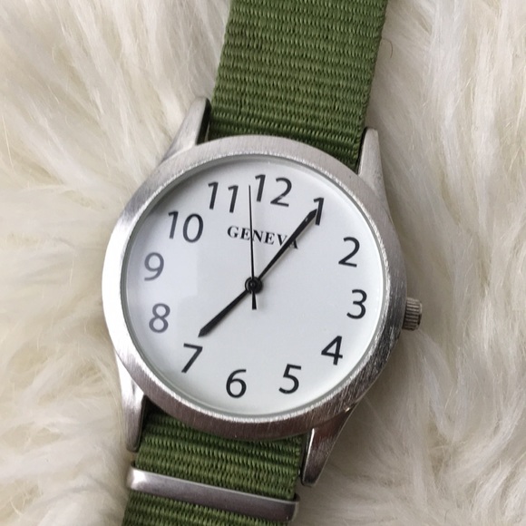 Geneva | Accessories | Mens Army Green Nato Strap White Face Geneva ...